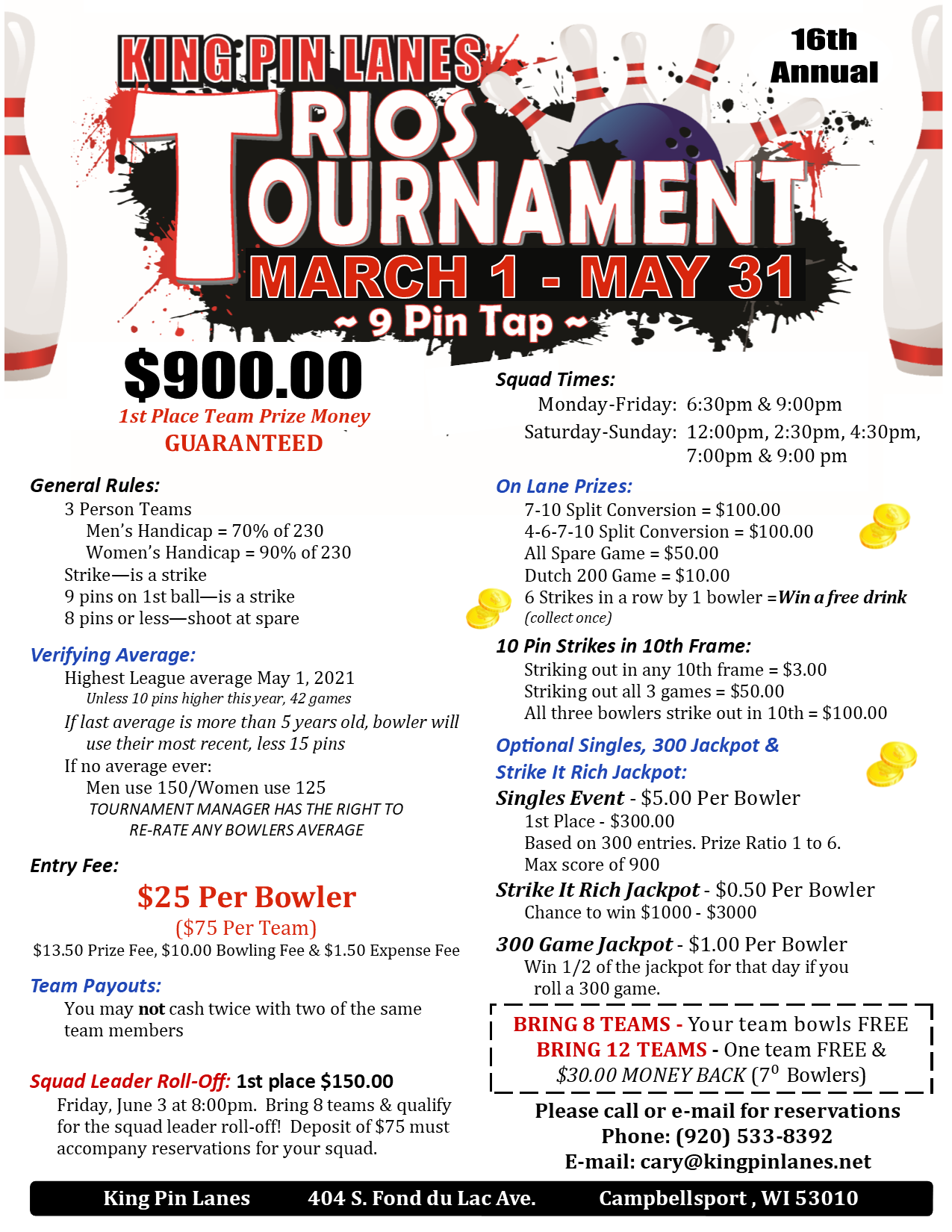 King Pin Lanes > TOURNAMENTS > 9 PIN TAP TOURNAMENTS > TOURNAMENT INFO