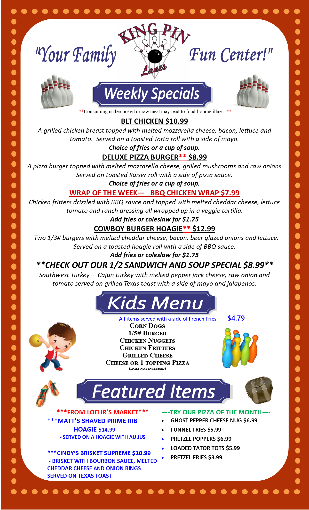 King Pin Lanes > FOOD MENU > WEEKLY SPECIALS